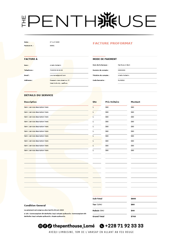 Facture Proformat d'Ariella Moldekin | PDF | Bancaire | Argent