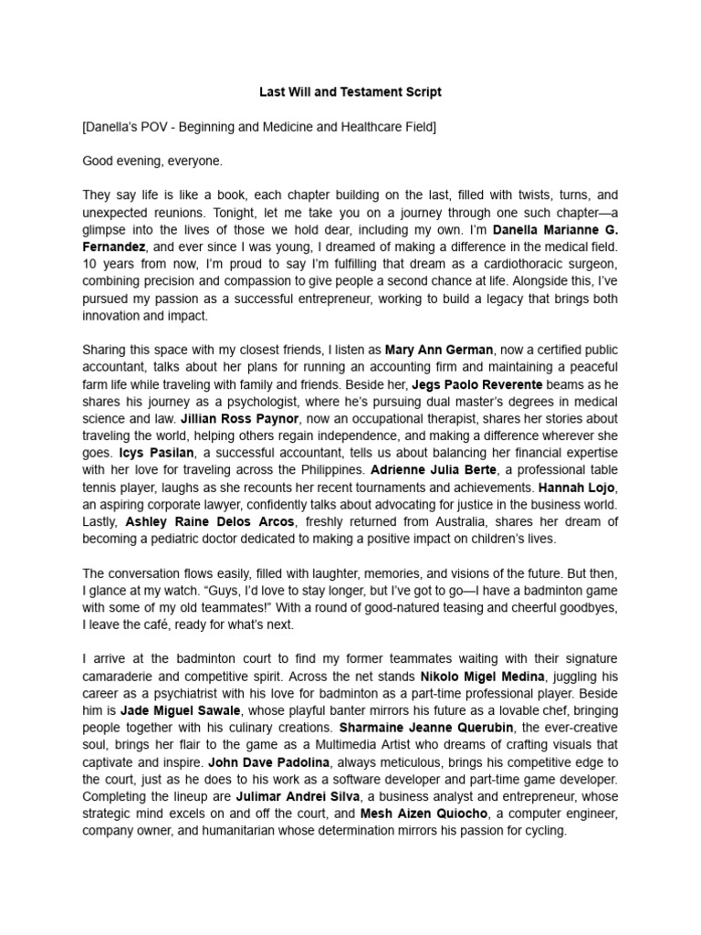 Last Will and Testament Script (Bequest de Lumiere) | PDF | Psychology ...