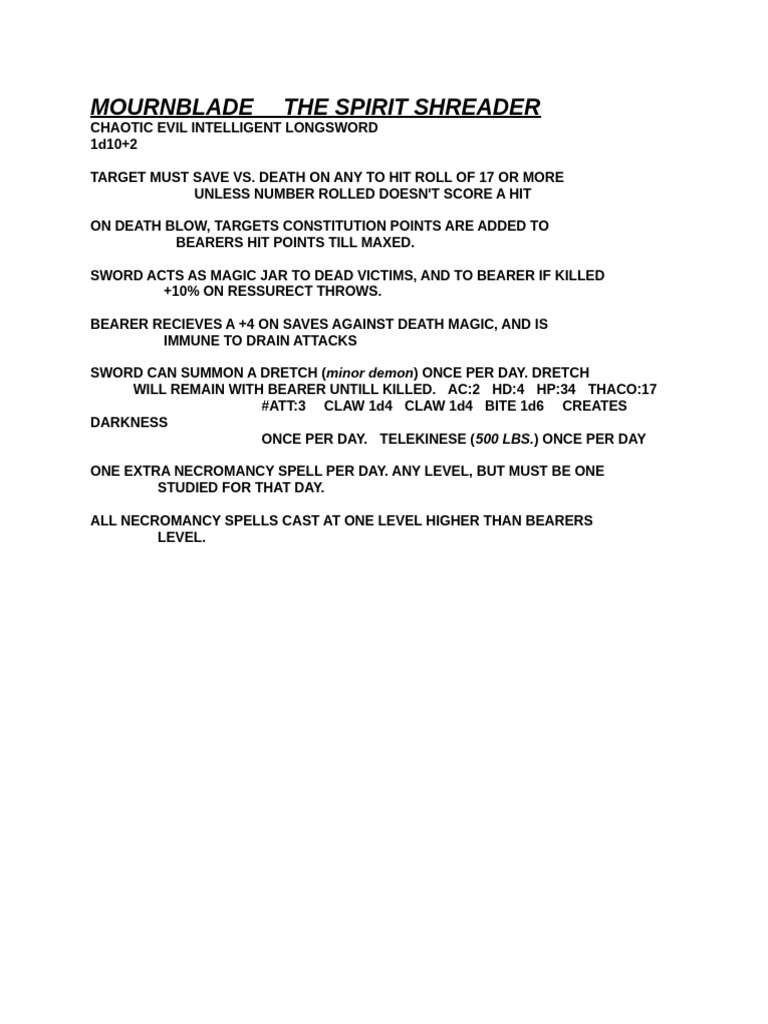 Magic Items - Mournblade | PDF