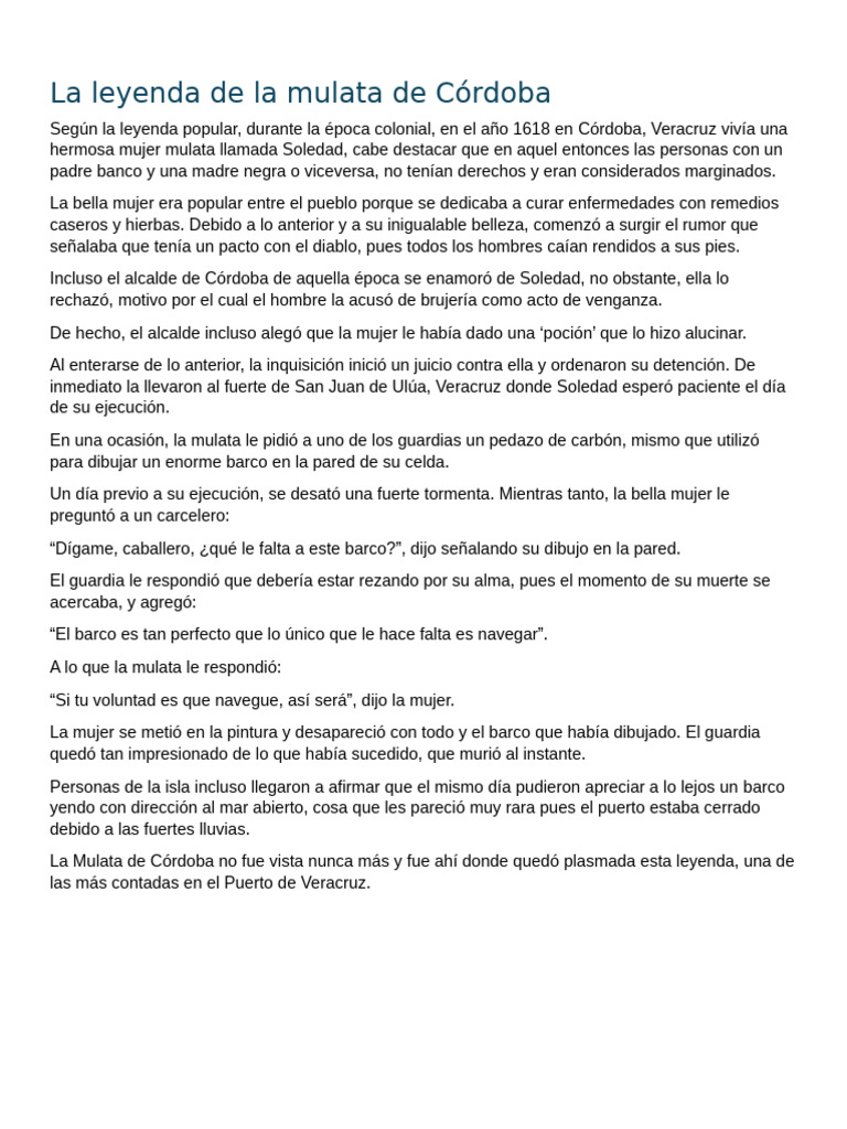 La leyenda de la mulata de Córdoba | PDF