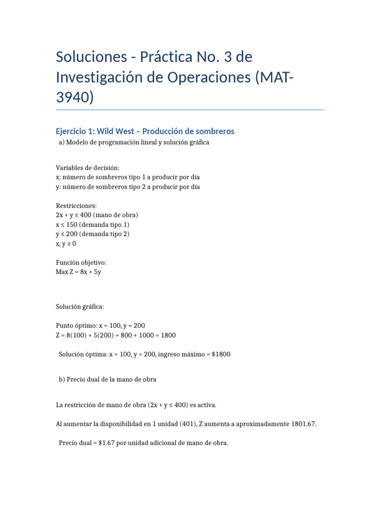 Soluciones Practica 3 IO Ej1 | PDF