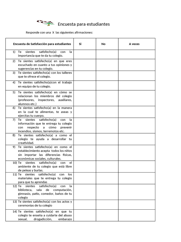 Encuesta de Satisfacción Estudiantil | PDF