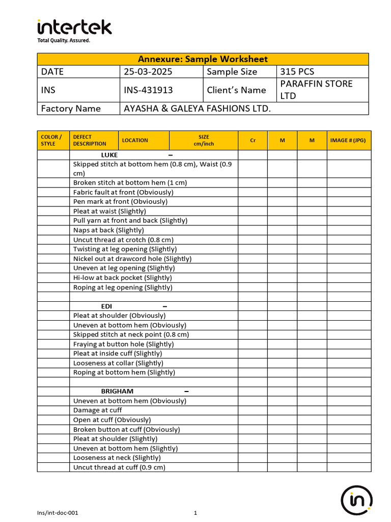 Worksheet 913 | PDF | Softlines (Retail) | Fashion