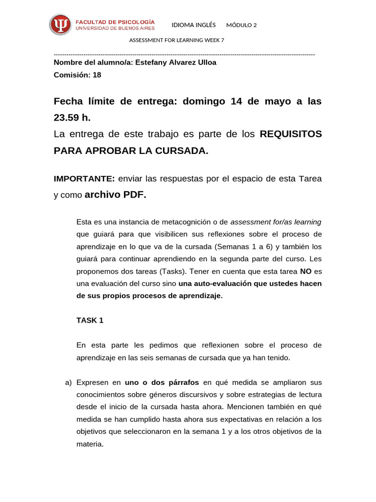 Assessment For-As Learning Week 7 Módulo 2 Estefany Alvarez | PDF ...