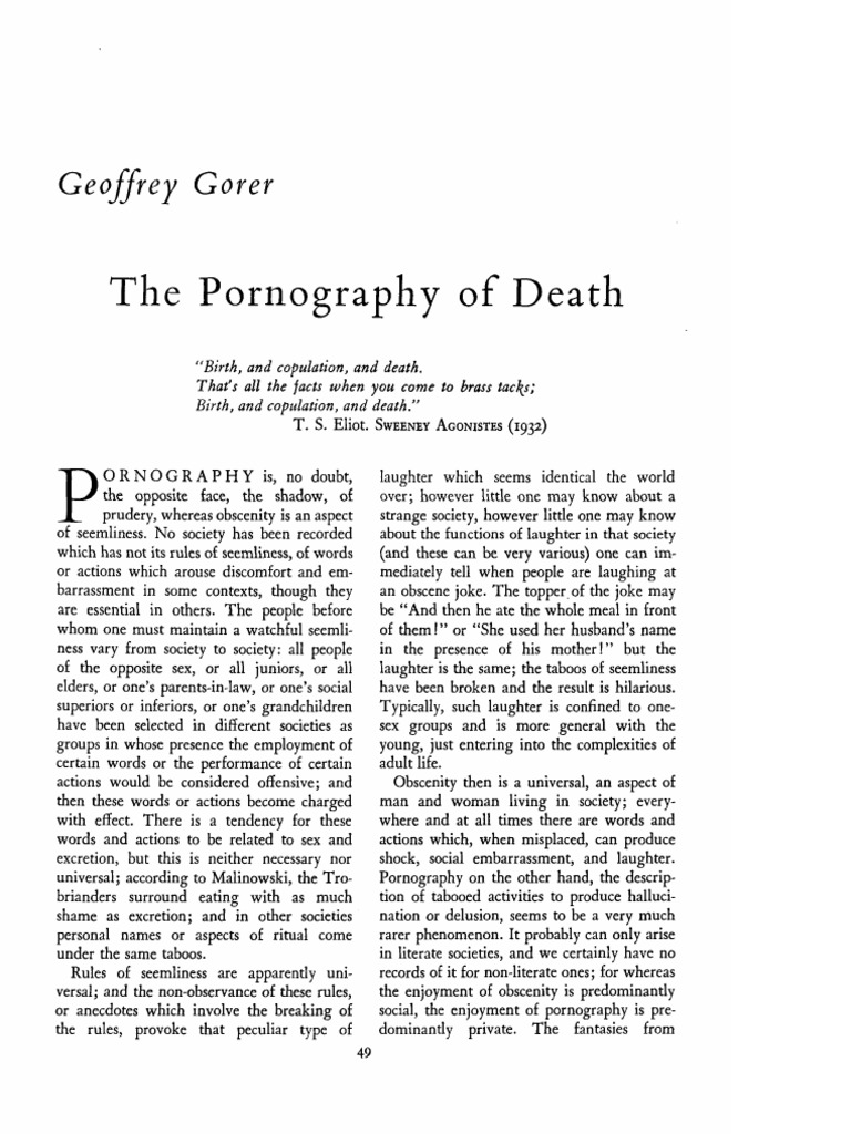 Geoffrey Gorer The Pornography of Death | PDF