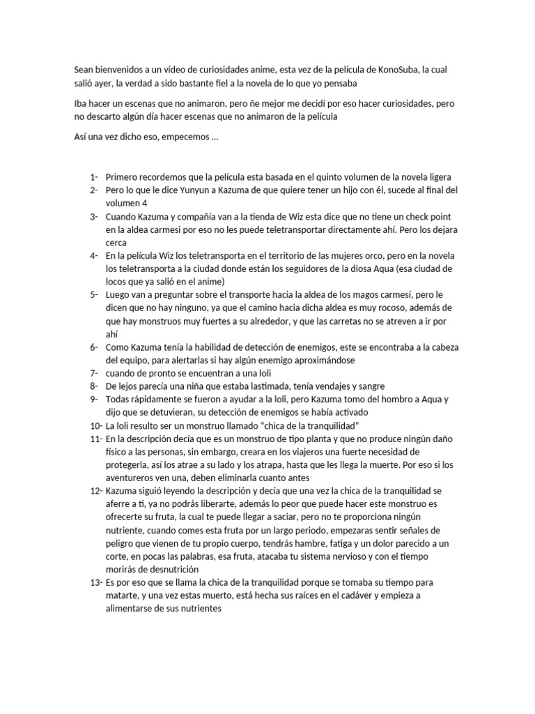 Curiosidades de KonoSuba La Pelicula | PDF