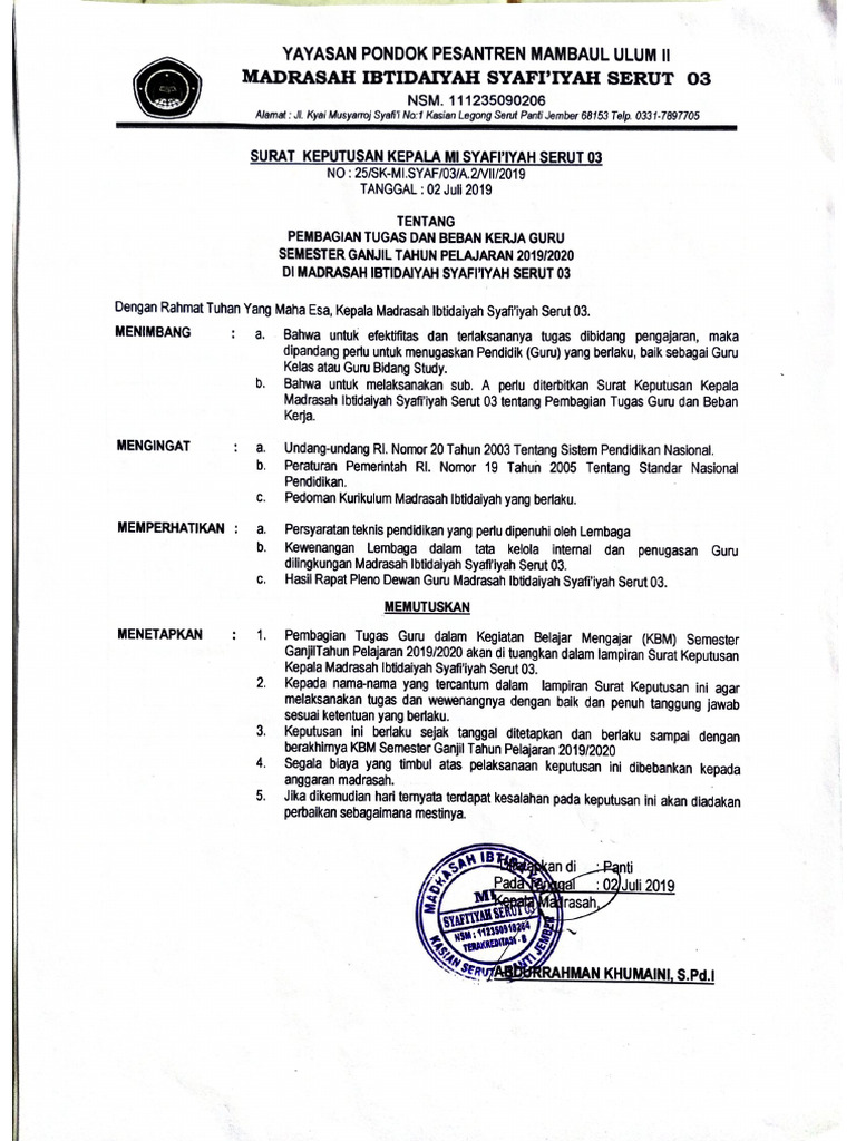 SK MENGAJAR GANJIL GENAP TAPEL 2019_2020 | PDF