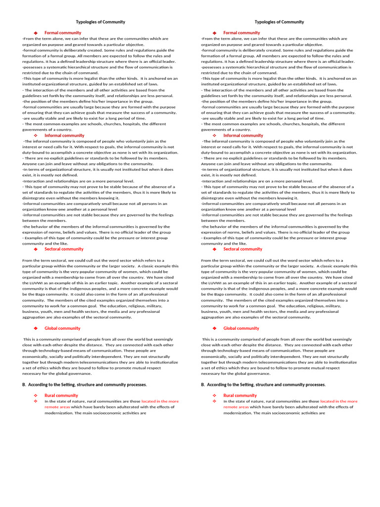 Typologies of Community (Handouts) | PDF | Cost Of Living | Community