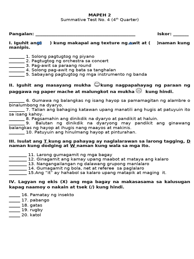 ST-4-Q4 - Mapeh 2 | PDF