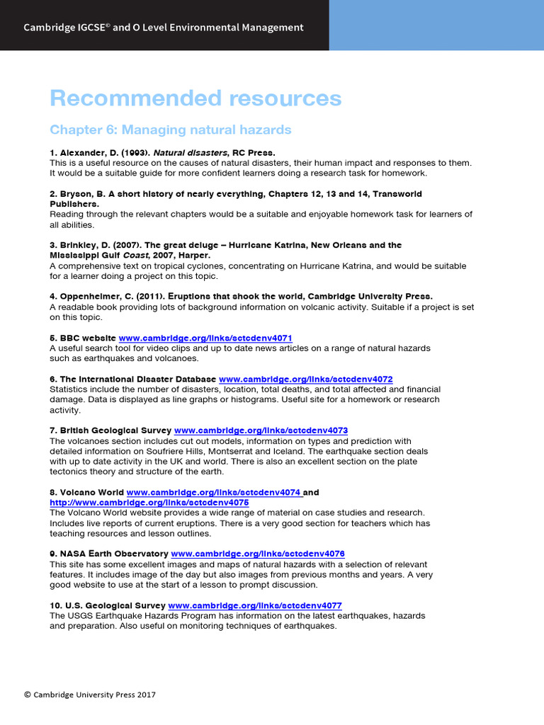 (GR) EXPLORE - Chapter 6 Managing Natural Hazards Recommended Resources ...