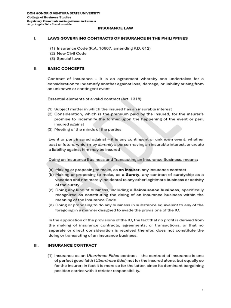 Philippine Insurance Law Overview | PDF | Insurance | Indemnity