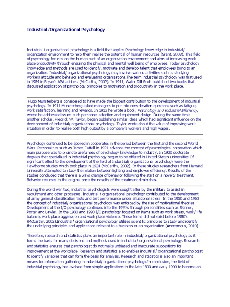 Industrial/Organizational Psychology | PDF | Industrial And ...