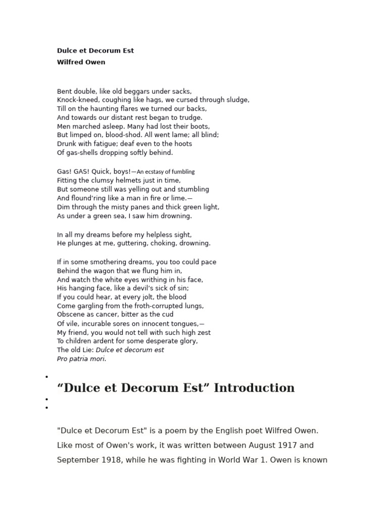Dulce et Decorum Est | PDF | Poetry