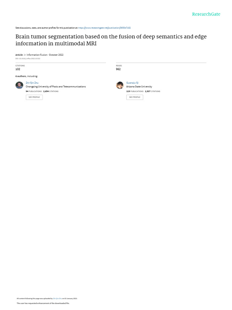 Brain Tumor Segmentation Based On The Fusion Of Deep Semantics And Edge Information In