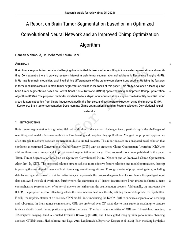 Report On Brain Tumor Segmentation Based On An Optimized CNN and IChOA | PDF | Image ...
