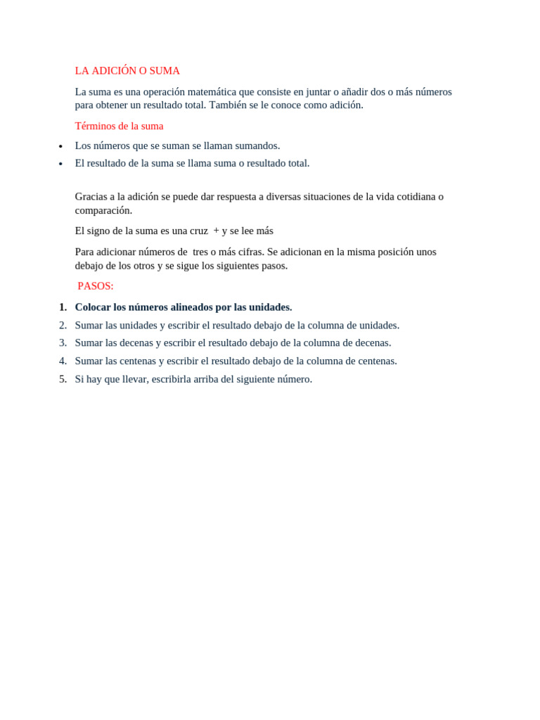 La Adición o Suma | PDF