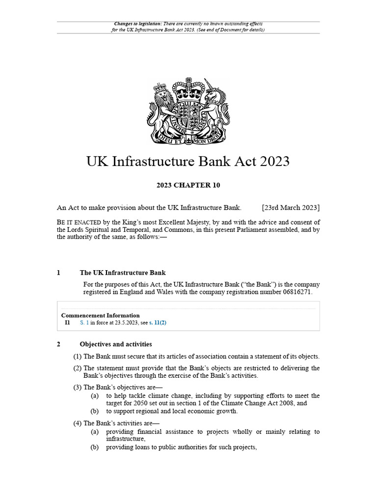 UK Infrastructure Bank Act 2023 | PDF | Banks | United Kingdom