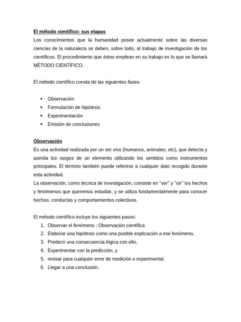 Etapas del Método Científico | PDF | Laboratorios | Observación