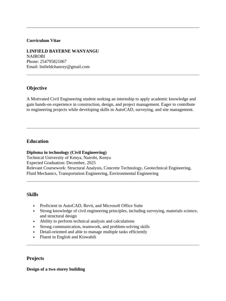 Civil Engineering Internship CV | PDF