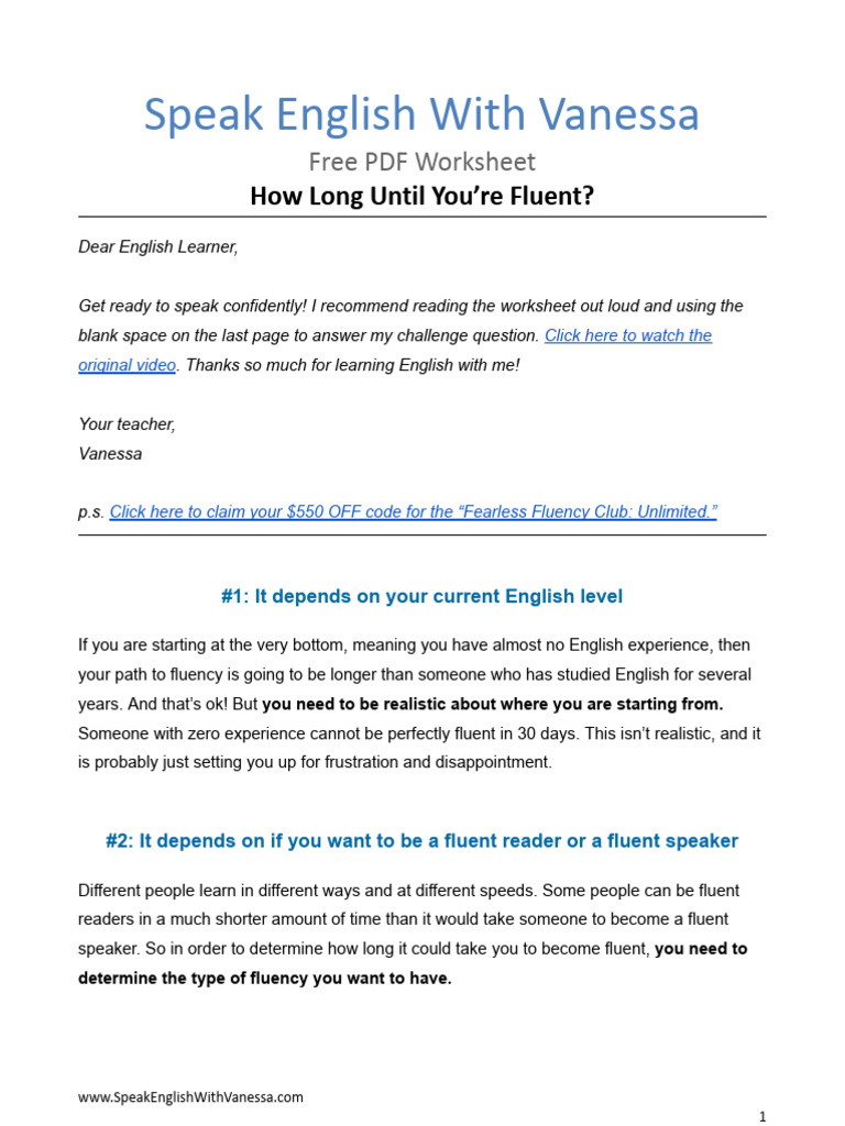 How Long Until You're Fluent - Speak English With | PDF | Fluency ...