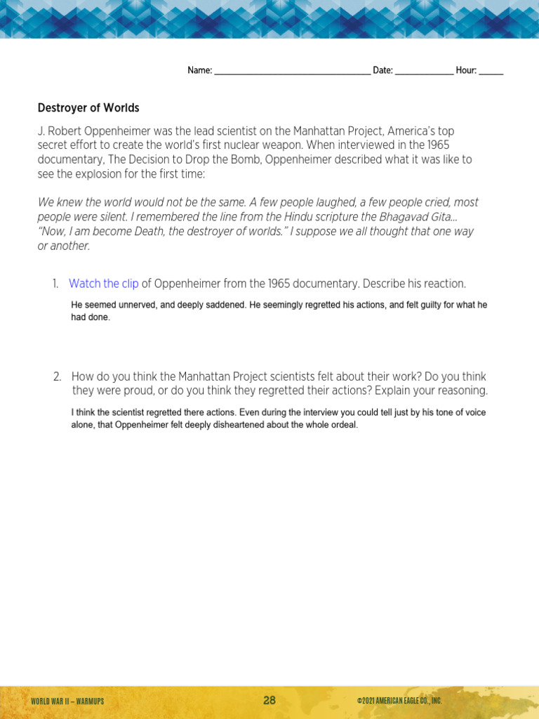 Oppenheimer's Reflection on the Bomb | PDF