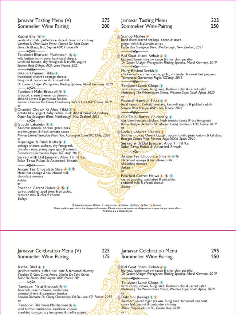 Jamavar-Doha-Tasting-Celebration-Menu | PDF | Chutney | Sauce