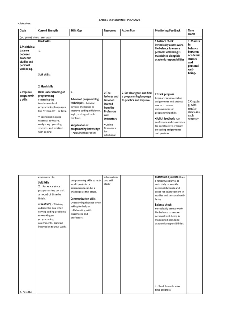 Career Development Plan | PDF | Computer Programming | Skill