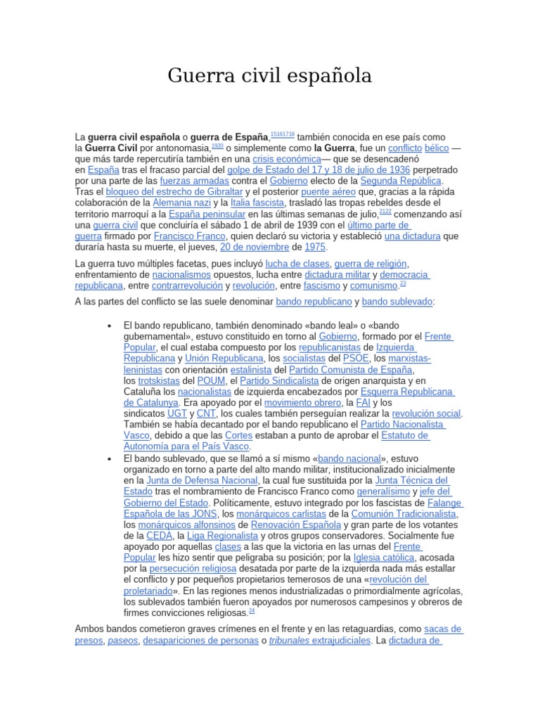 Impacto de la Guerra Civil Española | PDF | guerra civil Española | España