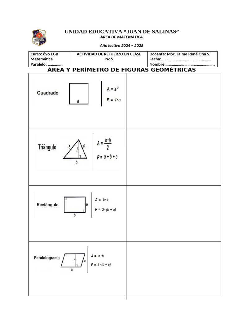 8B (42) Act Ref 6 Fórmulas Áreas Fig Geo | PDF