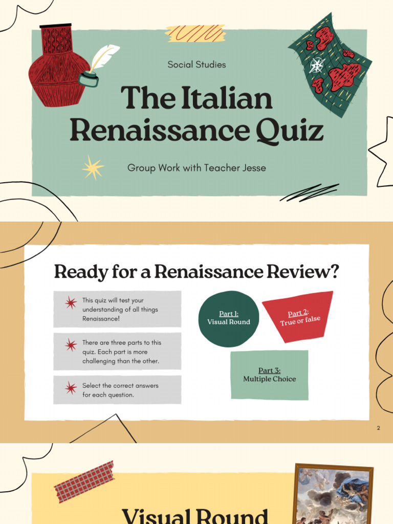 The Italian Renaissance Quiz Education Presentation in Green Red Yellow ...