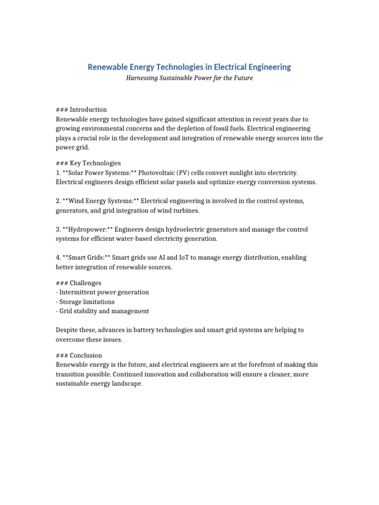 Renewable Energy in Electrical Engineering | PDF