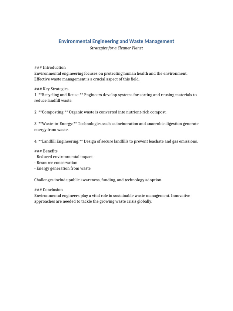 Environmental Engineering and Waste Management | PDF