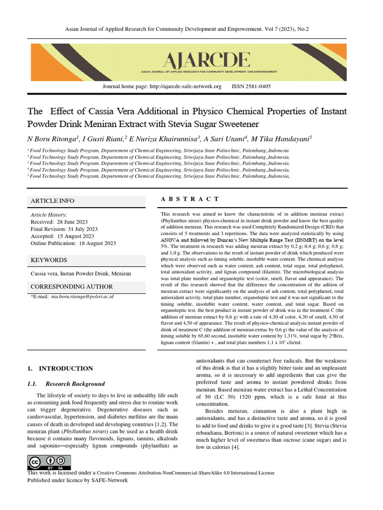 The Effect of Cassia Vera Additional in | PDF | Polyphenol | Flavonoid