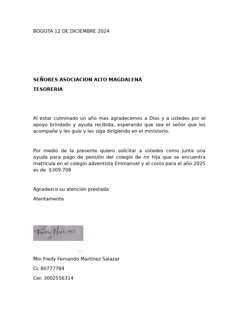 CARTA Solicitud Pension de Mafe | PDF