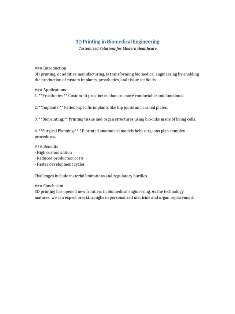 3D Printing Transforming Biomedical Engineering | PDF