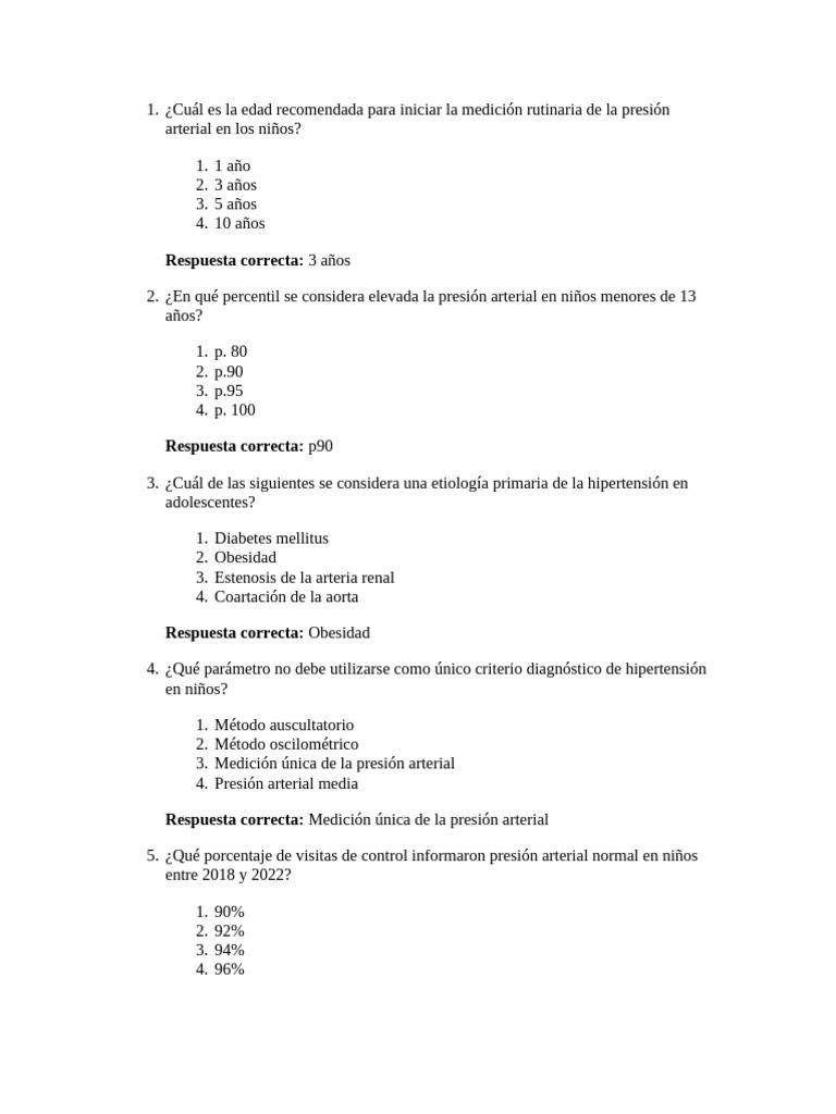 Quiz - HTA NNA | PDF | Hipertensión | Presión sanguínea