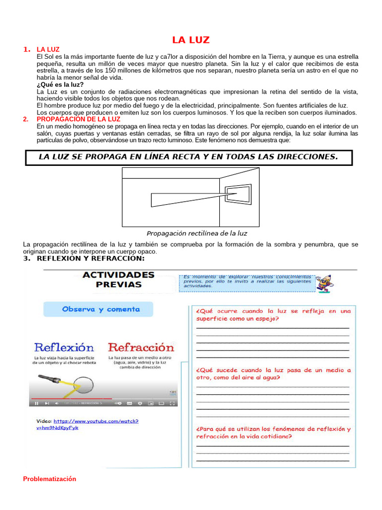Reflexion y Refraccion de La Luz - Segundo Año | PDF | Ligero | Refracción