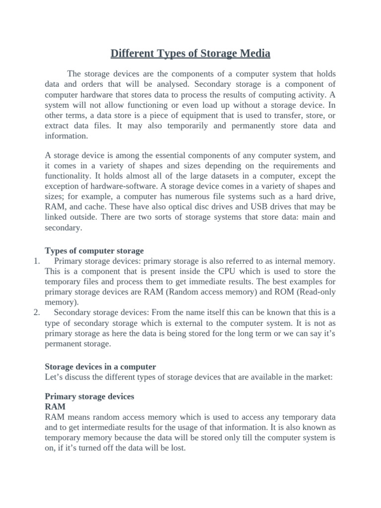 Different Types of Storage Media | PDF | Computer Data Storage | Random ...