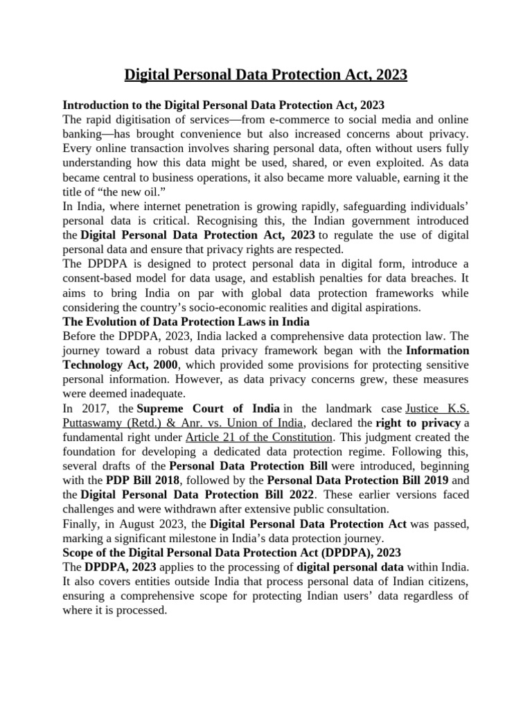 Digital Personal Data Protection Act, 2023 | PDF | Regulatory ...