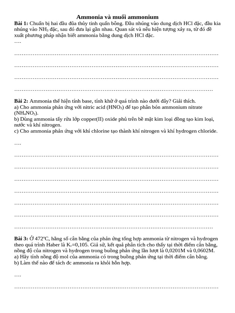 Ammonia Và Ammonium BT | PDF