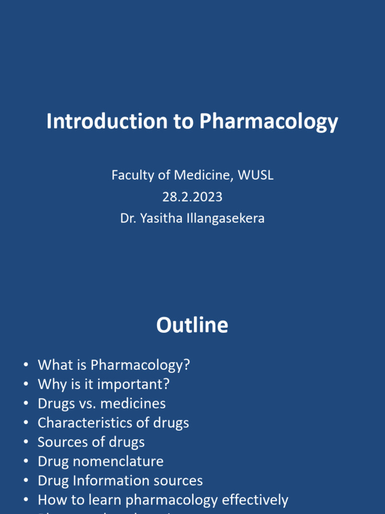 01 Introduction To Pharmacology WUSl 28.2.23 | PDF | Pharmacology ...