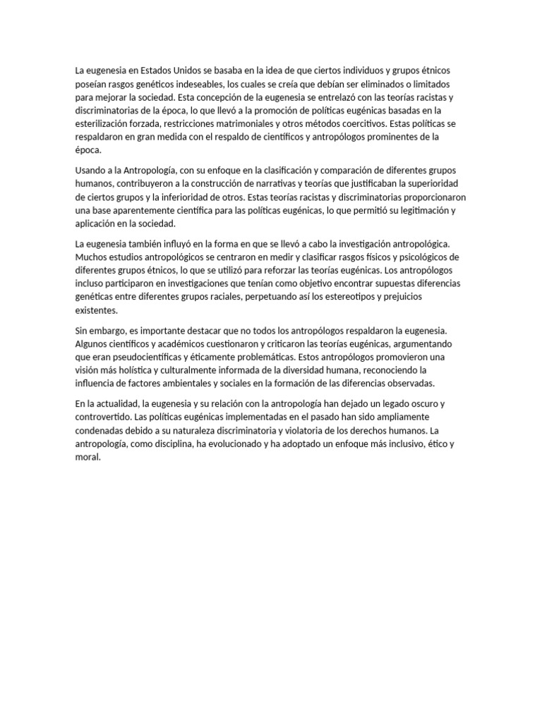 La Eugenesia en Estados Unidos Se Basaba en La Idea de Que Ciertos ...