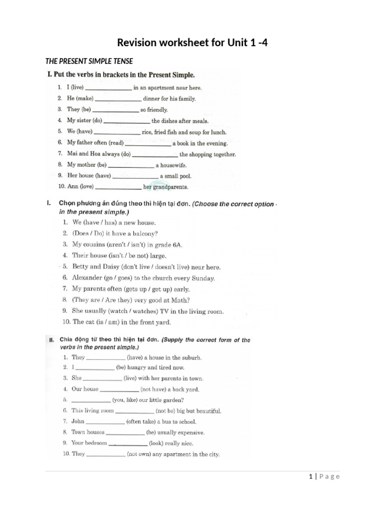 Revision Worksheet For Unit 1 | PDF