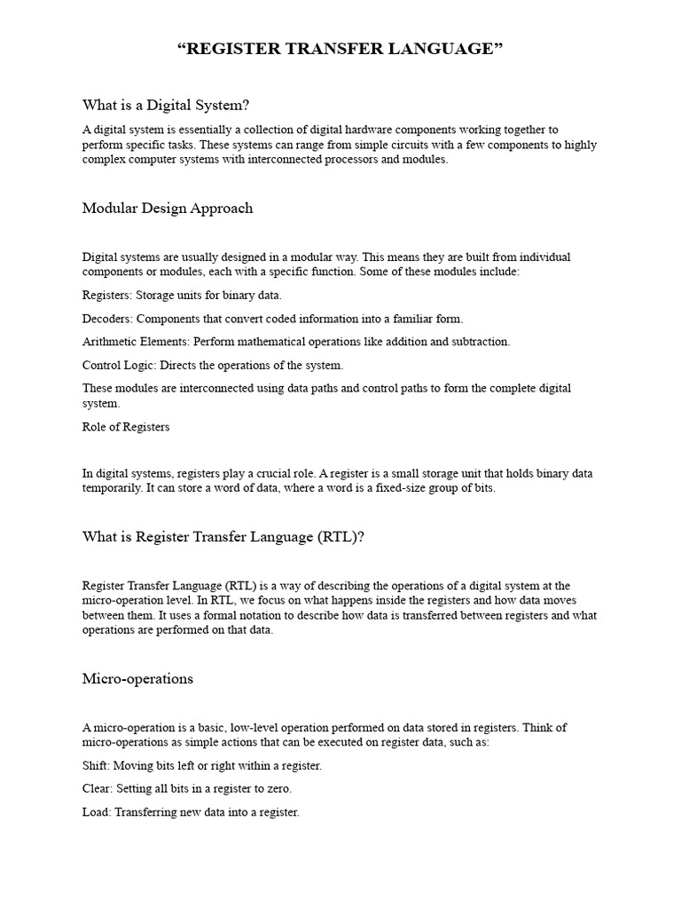 Register Transfer Language | PDF | Computer Engineering | Computing
