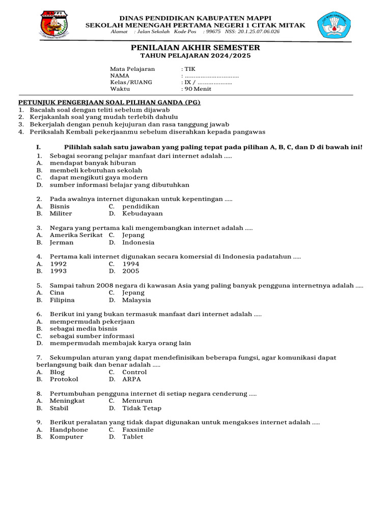 Pas Tik 2024 2025 | PDF