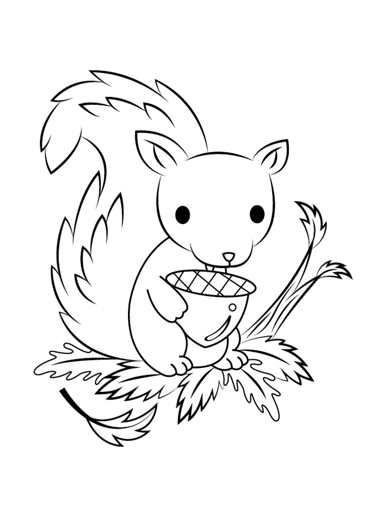 Cute Fall Squirrel Coloring Page | PDF
