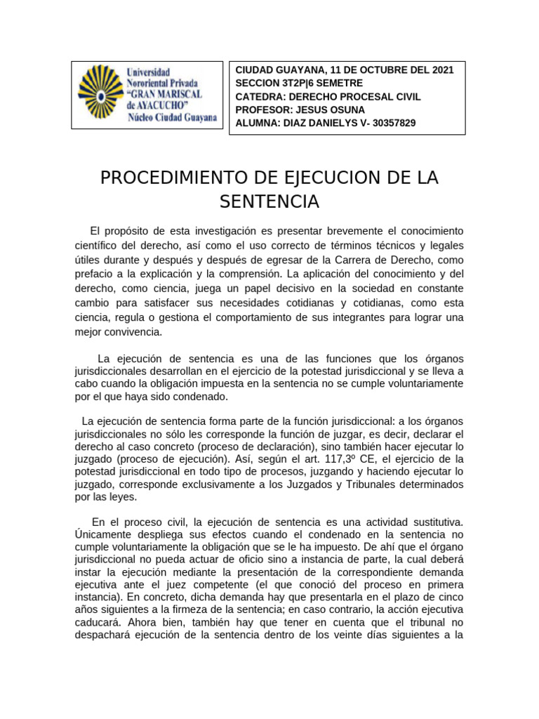 Procedimiento de Ejecucion de La Sentencia | PDF | Jurisdicción | Pena capital