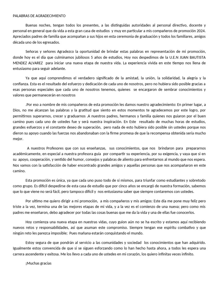 PALABRAS DE AGRADECIMIENTO - Docx Rut | PDF