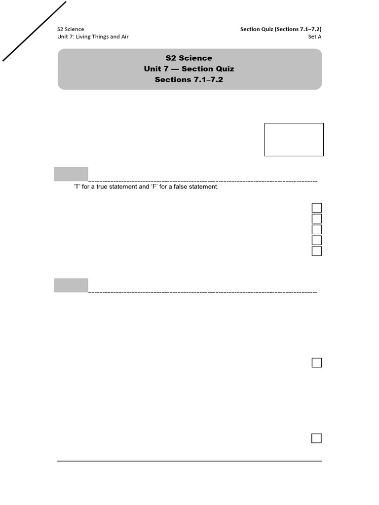 Scicent SQ U7 1-2 SetA Final e | PDF | Photosynthesis | Carbon Dioxide