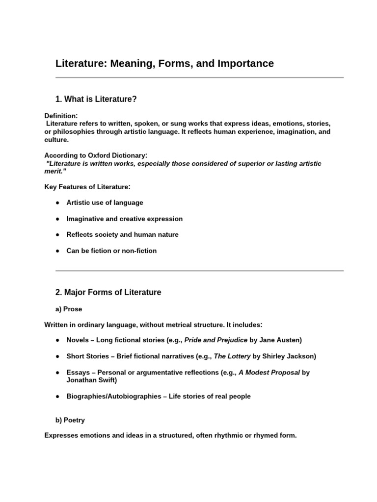 Literature - Meaning, Forms, and Importance | PDF | Semantics | Thought